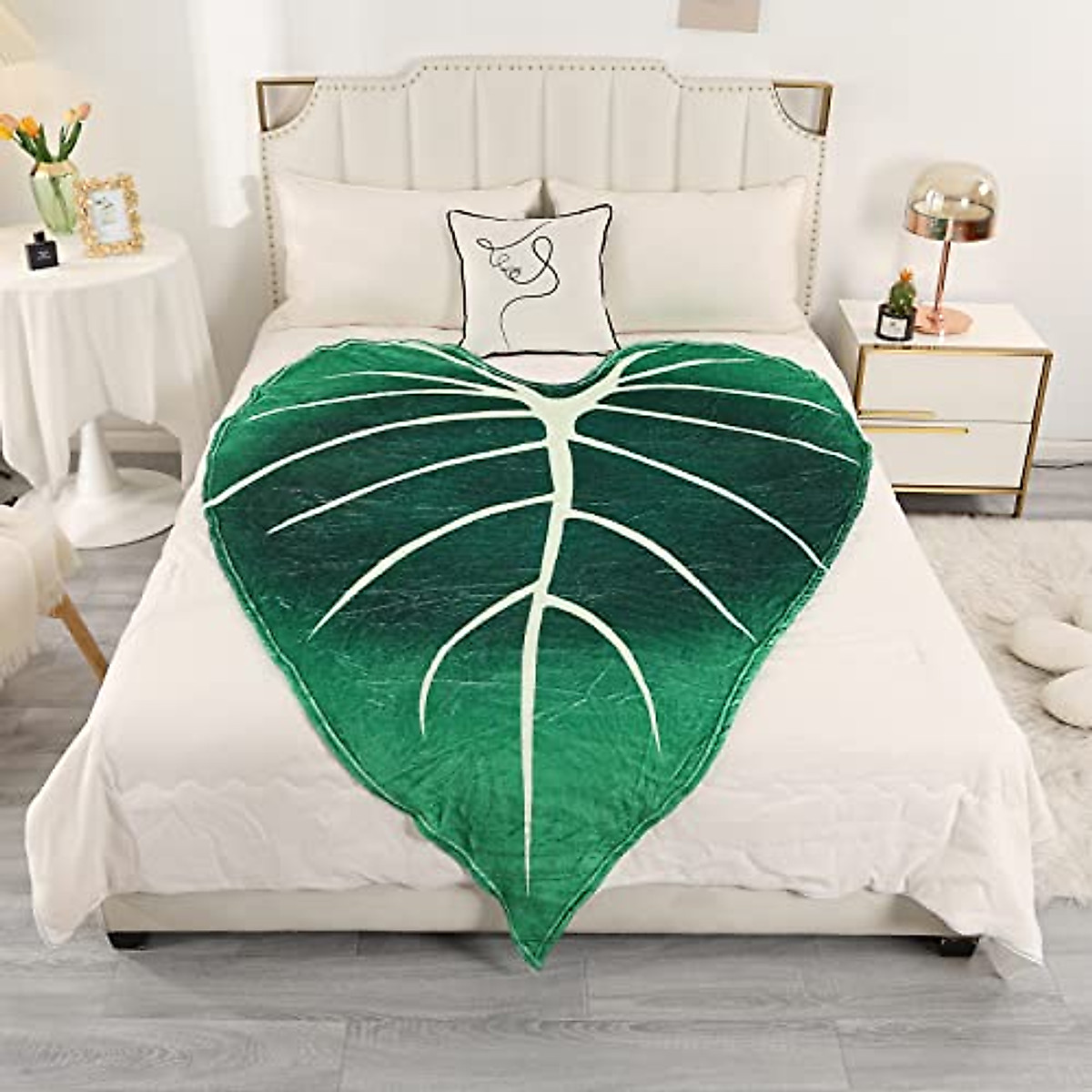 DECMAY Leaf Blanket Leaf Decor Print Throw Blanket,Single Layer Soft Plush Flannel Throw Decorative Leaves Design for Sofa Bed Beach Towel let Throw (60 * 86in)