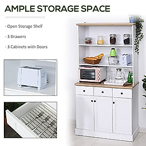 HOMCOM 71" Buffet with Hutch, Kitchen Pantry Cabinet, Bookcase with Drawers & Shelves for Living Room, White