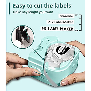Label Maker Machine with Tape - Mini Label Maker P12 with Multiple Fonts & Stickers, Bluetooth Thermal Label Printer Compatible with 12mm Color Tape, Ideal for Home Organization, with 3 Pack Tape