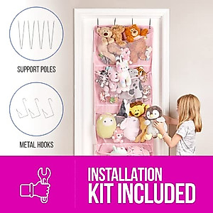 Lilly's Love Over Door Stuffed Animal Toy Storage Hanging Organizer | 4 Expandable Mesh Net Pockets, Stores Loads of Plush Toys | Large Plushie Display for Boys, Girls | Black (65" x 23")