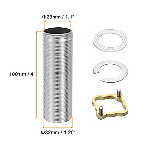 uxcell Faucet Mount Extension Shank 4"x 1.25" Stainless Steel Pipe Faucet Extension Nipple Locknut Kit Extension Threaded Lengthen Fixed High Foot with Nut and Gasket Faucet Fittings