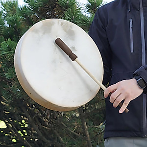 GMP Traditional Frame Drum/Bodhran with Handle, 15" Diameter | Natural Goatskin Head, Comes with Wood and Leather Mallet