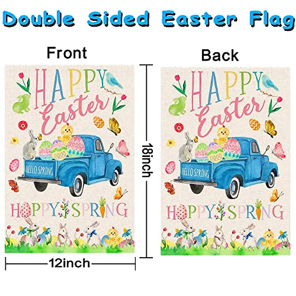 Easter Garden Flags 12x18 Double Sided Burlap,Welcome Spring Easter Garden Flag with Bunny chick for Outside Vertical Holiday Yard Décor