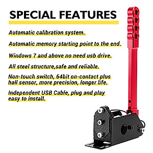 aikeec 64 Bit USB Handbrake PC Handbrake Hall Sensor for PC Widows Sim Racing Games G25 G27 G29 T500 FANATECOSW DIRT RALLY (With Clamp, Black)