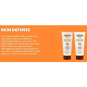 Hawaiian Tropic Skin Defense Sunscreen Lotion SPF 50, 6oz | SPF 50 Sunscreen Lotion with Green Tea Extract, Sunscreen Body Lotion, Oxybenzone Free Sunscreen, 6oz