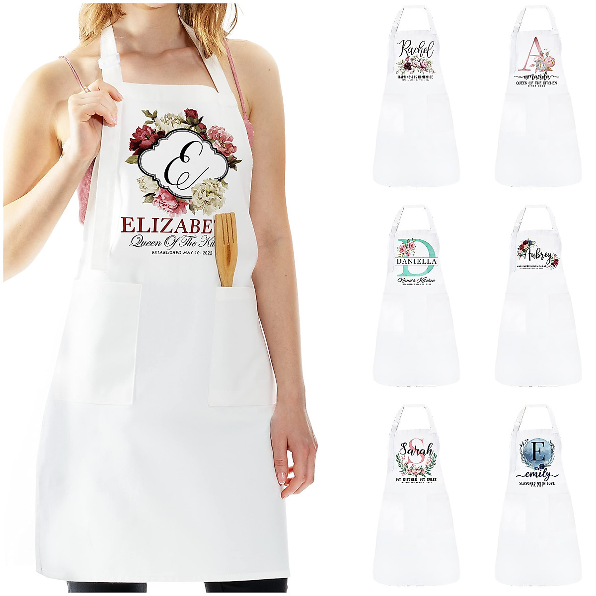 Zexpa Apparel Gift for Mom, Customized Mother's Day White Apron, Personalized Designs