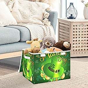 WELLDAY Green Hat St. Patrick's Day Storage Baskets Foldable Cube Storage Bin with Lids and Handle, 16.5x12.6x11.8 In Storage Boxes for Toys, Shelves, Closet, Bedroom, Nursery