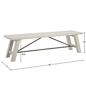 INK+IVY Sonoma Dining Bench 3 Seater Seating Chair with Rustic Metal Accents Support, Country Modern Farmhouse Kitchen Furniture, 66" W x 17" D x 18" H, Reclaimed White