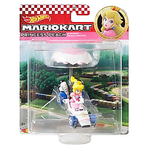 Hot Wheels Die-Cast Mario Kart Princess Peach in B-Dasher Kart with Peach Parasol Glider