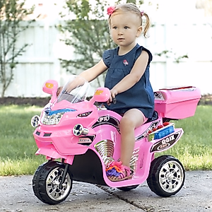 Lil' Rider Ride on Toy, 3 Wheel Motorcycle Trike for Kids by Rockin' Rollers – Battery Powered Ride on Toys for Boys and Girls, 3 - 6 Year Old, Large, Pink