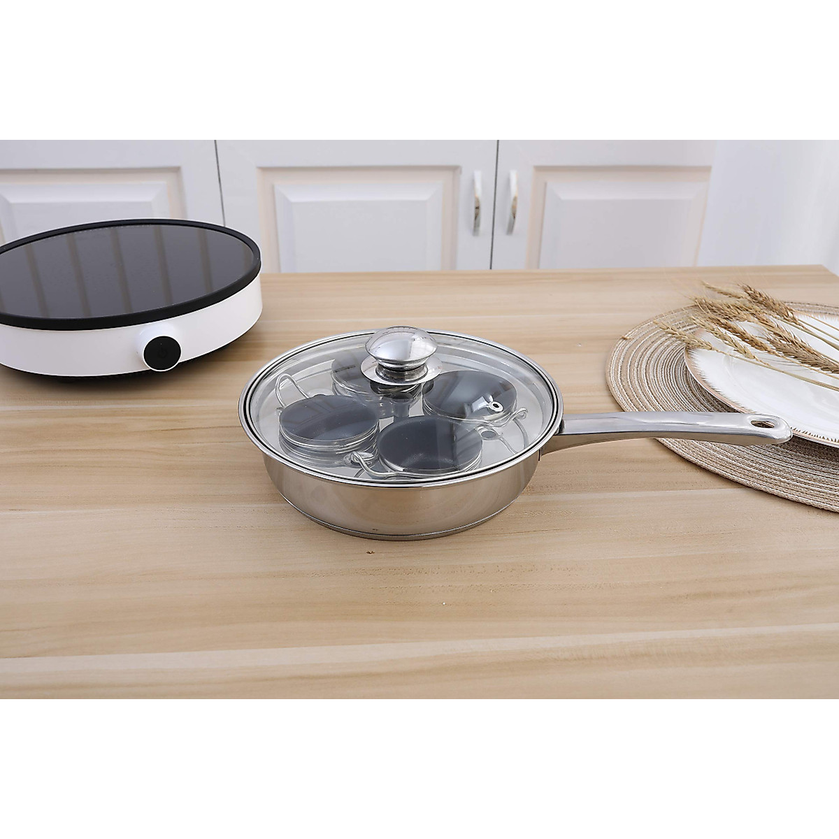 Egg Poacher Pan - Stainless Steel Poached Egg Cooker – Perfect Poached Egg Maker – Induction Cooktop Egg Poachers Cookware Set with 4 Nonstick Large PFOA FREE Egg Poacher Cups and Silicone Spatula