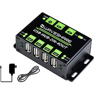 Industrial Grade USB HUB with 4X USB 2.0 Ports, Switchable Dual Hosts, Support Multi System Multi Protections ESD Protection TVS Diode Compatible with Linux, Windows 11/10 / 8.1/8 / 7 / XP
