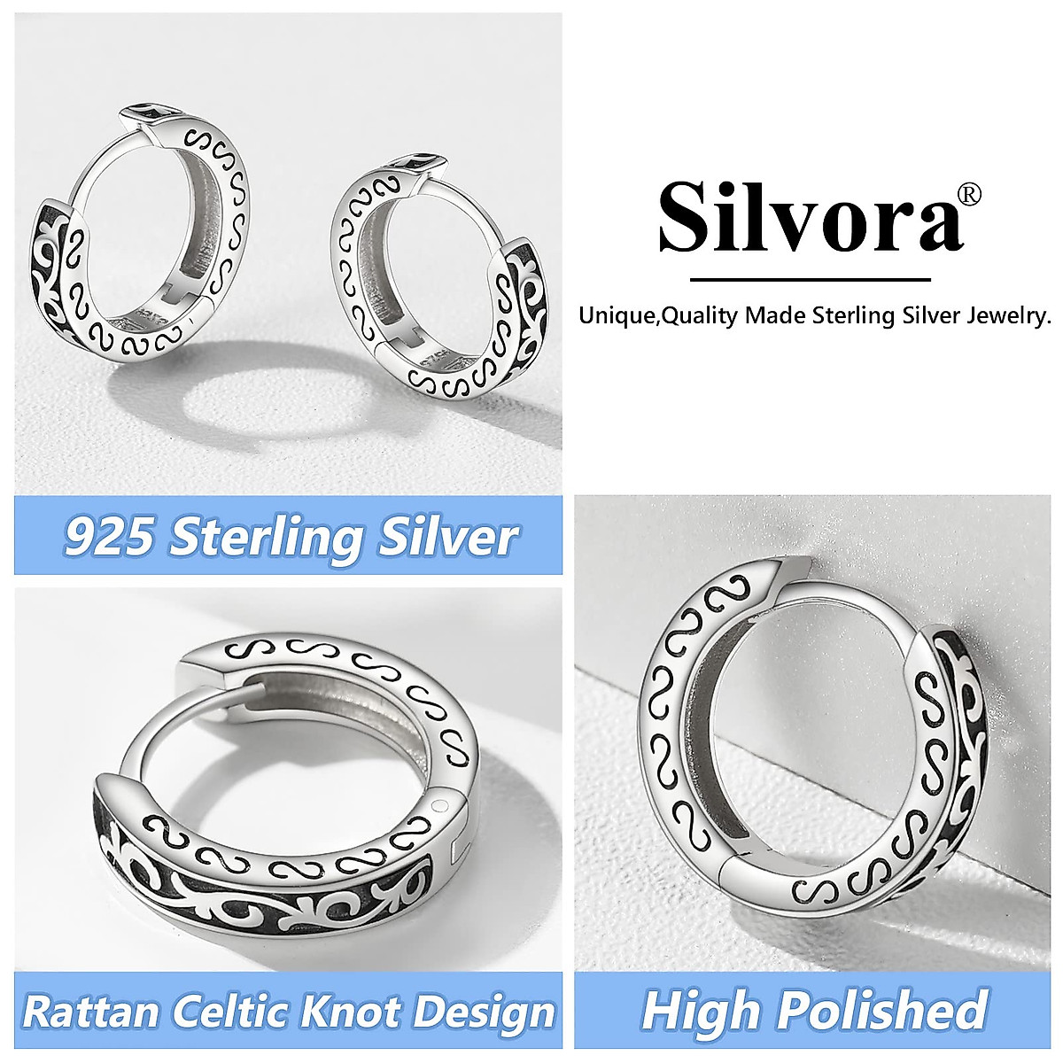 Silver Hoop Earrings for Women Vintage Celtic Knot Huggie Hoops for Couple Unisex Jewelry