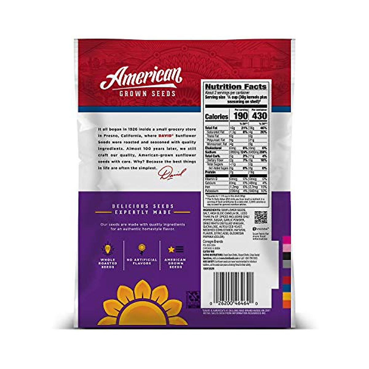 DAVID Seeds Roasted and Salted Sweet and Spicy Jumbo Sunflower Seeds, Keto Friendly, 5.25 oz (Pack of 1)