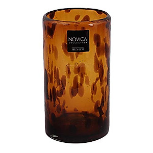 NOVICA Hand Blown Brown Recycled Glass Water Glasses,12 Oz 'Tall Tortoise Shell' (Set Of 6), Extra large, (15912)