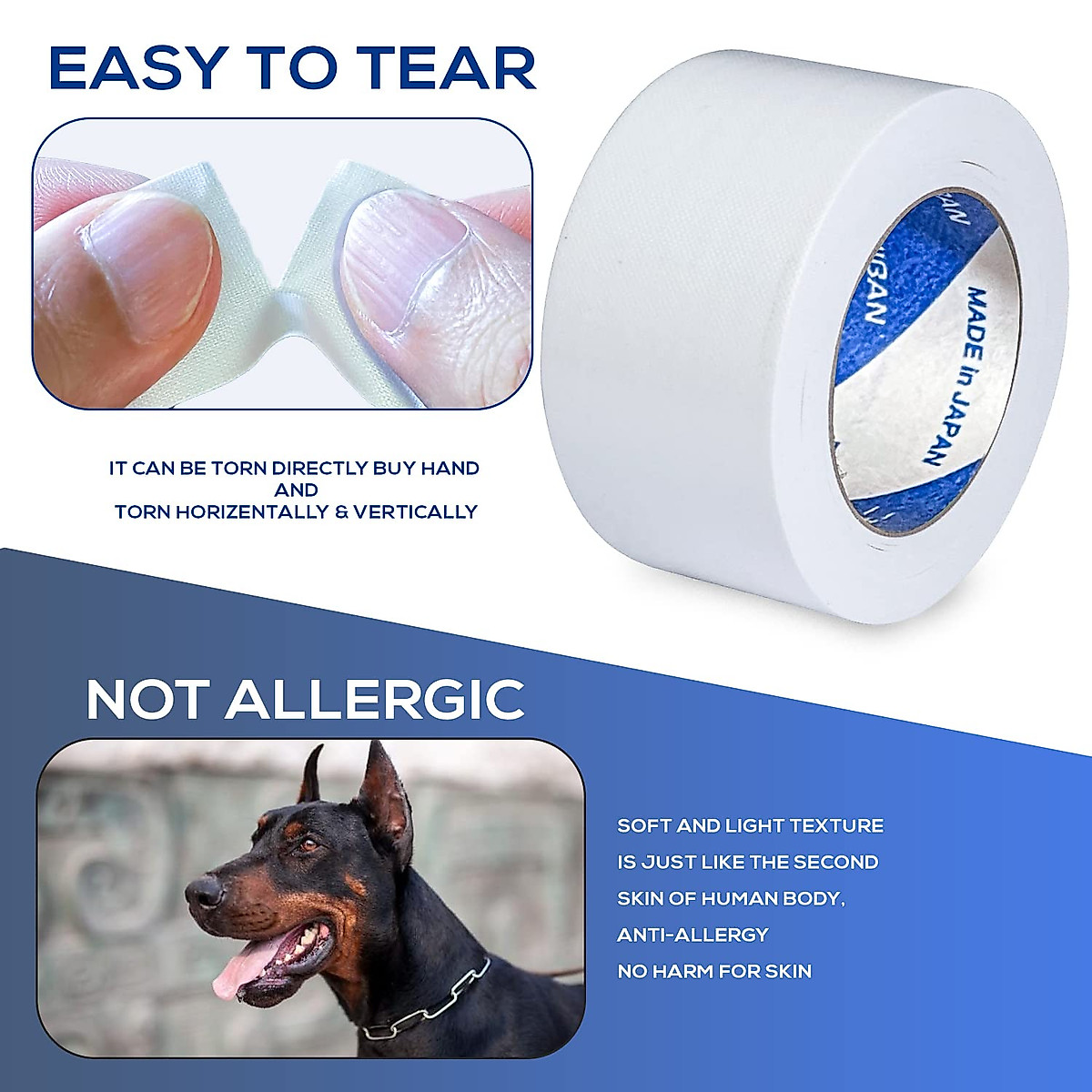 PETTIST Ear Tape for Dogs 2 Pack with Dog Ear Cleaner Cotton Swabs, Self Adhesive Cotton Tape for Dog Ear Protection and Support, Ear Care Set for Dogs (Tape Width_1 inch(25mm))