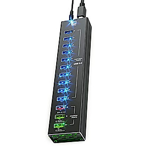 LATORICE USB Hub Powered, 13 Multi-Port USB Hub with 10 USB 3.0 Ports 2 IQ Quick Charge Ports, and Port with up to 2,4A Power, Powered USB Splitter with Cords C and A, Unibody Aluminum USB HUB