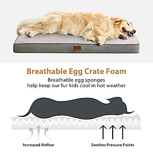 BFPETHOME Outdoor Dog Beds for Large Dogs, Waterproof Dog Bed for Medium, Large, Extra Large Dogs, Orthopedic Dog Bed with Removable Washable Cover, Egg Crate Foam Pet Bed Mat. (42 x 30 in, Grey)