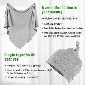 iEvolve Cotton Knitted Baby Swaddle Blanket with Hat Headband Set Newborn Swaddle Wrap Receiving Blankets for Baby Girl Boy 35" x 35"(OliverGreen)