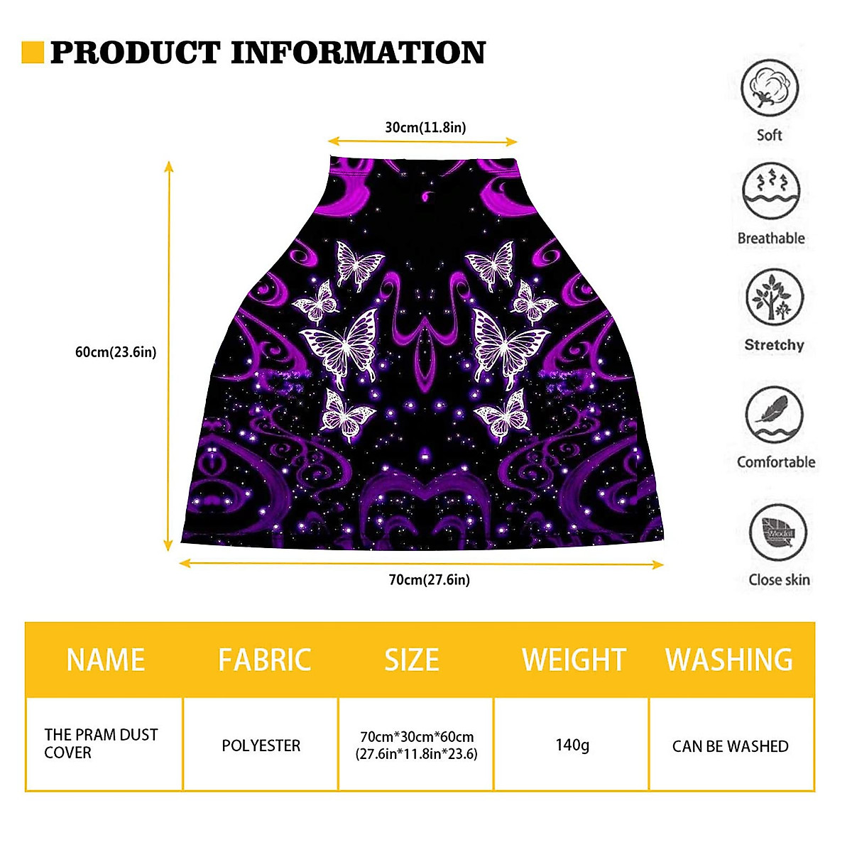 Horeset Purple Butterfly Car Seat Cover for Babies,Stretchy Infant Stroller Cover Soft Breastfeeding Cover Breastfeeding Scarf Infant Carseat Canopy