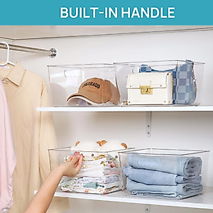 Vtopmart 4 Pack Extra Large Clear Plastic Storage Bins,11x11 Cube Acrylic Organizer Square Containers with Handle for Pantry,Closet,LaundryRoom,Kitchen,Bathroom,UnderSink Organization