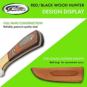 SZCO Supplies 8.5” Red/Black Cardinal Wood Handled Outdoor Hunting Knife With Leather Sheath