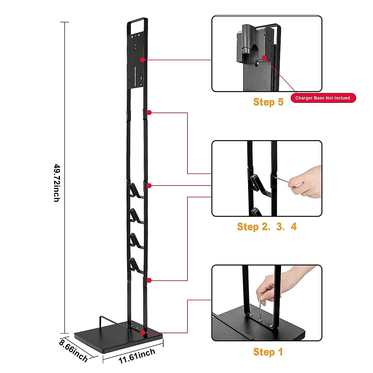 Amatic Vacuum Stand, Stable Metal Storage Bracket Holder, Compatible for Dyson V15 V12 V11 V10 V8 V7 V6 Handheld Cordless Vacuum Cleaners and Accessories, No-Drilling Standing Docking Station(Black)