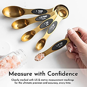 Magnetic Measuring Spoons Set - Stainless Steel Measuring Spoons - Magnetic Measuring Spoon Set, Gold Measuring Spoons Magnetic, Cute Measuring Spoons for Cooking & Baking