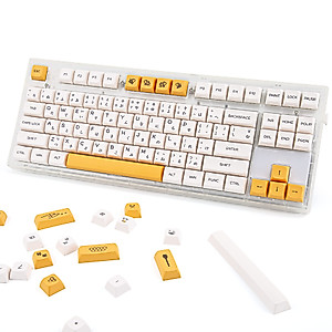BowJian Japanese Keycaps - PBT Keycaps - XDA Profile 140 Keys Keycaps - ANSI Layout - Milk & Bee Theme Keycaps for Gateron Kailh Cherry MX Switches Mechanical Gaming Keyboards (Milk & Bee)