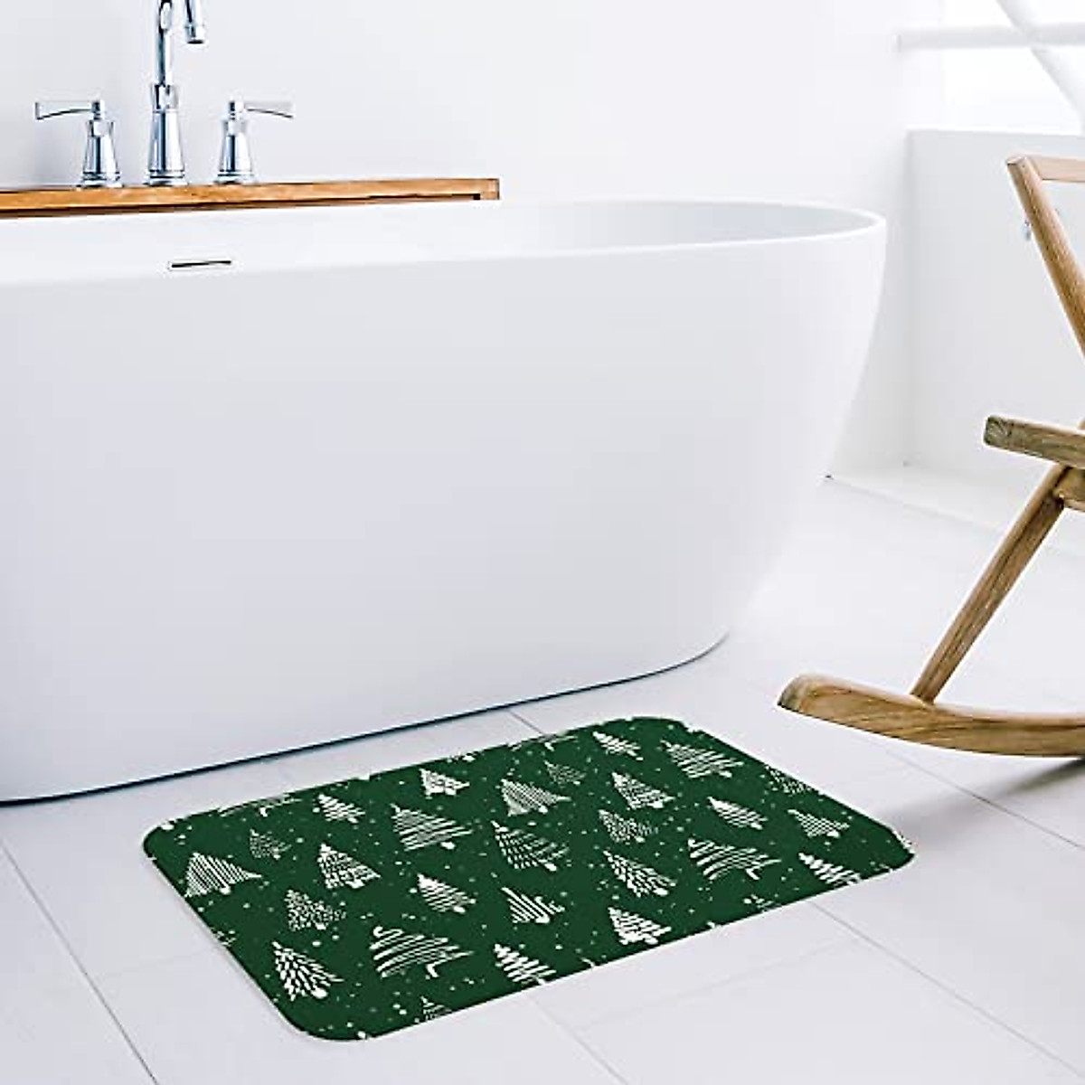 Prironde Front Door Mats Outdoor Indoor Kitchen Mat, Christmas Tree Green Entrance Doormat Non-Slip Bathroom Rugs Washable Floor Mats for Sink/Porch, 16" x 24"