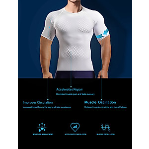 HOPLYNN 6 Pack Compression Shirts Men Short Sleeve Rash Guard Base Layer Athletic Undershirt Gear T-Shirt for Sports Workout 2 Black 2 White 2 Blue-L