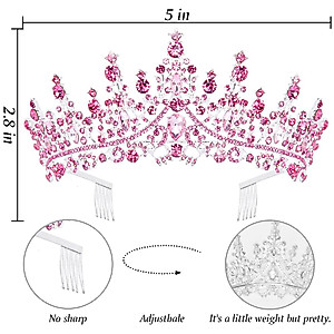 Bolonar Pink Crystal Birthday Crown for Women Birthday Queen Tiara with Combs Glitter Birthday Sash Happy Birthday Party Decorations Birthday Gifts
