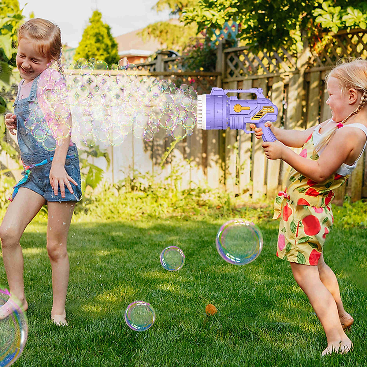 Winsenpro Bubble Gun,2-Pack 69 Holes Bubble Machine Gun with Light and 8 Bottles Bubbles Solution,Bubble Blower for Toddlers Summer Outdoor Toys Games Party Favors Gifts (LightBlue+Purple)