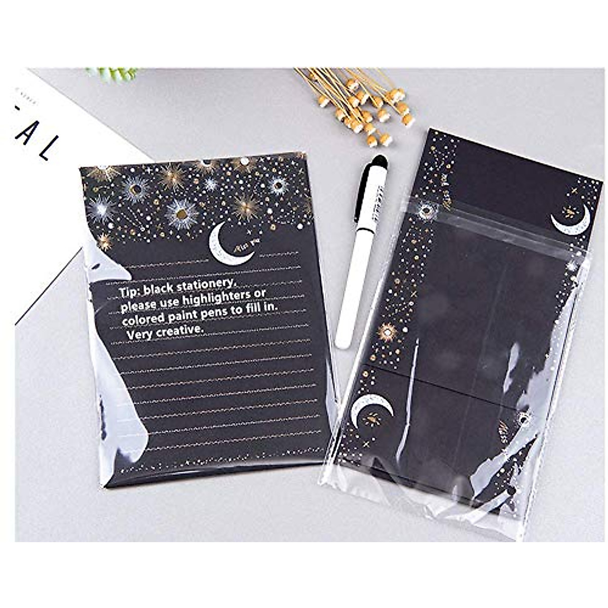 Stationary Paper with Envelopes Pack of 27,Flashing Series stationery Design Writing Stationery Paper with 9 pcs Envelopes,Stationery Set Letter Writing Paper 8.5 x 6 Inch (Black)