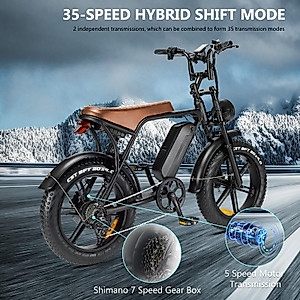 20 inch Electric Bike Adult Electric Bike with 48V 15Ah Removable Battery, Max Speed 28MPH Pedal Snow Bike 20 inch Fat Tire Electric Mountain Bike, Smart Digital Screens,60 Miles Long Range