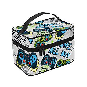 Women's Lightweight Makeup Bag Pouch Compatible with Cool Video Game Weapon Gamer Pattern Toiletry Bag, Funny Travel Cosmetic Bag Portable Bag with Zip for Office College