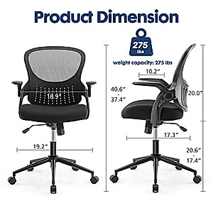 Office Chair Desk Chair Computer Chair Ergonomic Office Chair with Flip-up Arms, Home Office Desk Chairs Mesh Office Chair Mid Back Computer Desk Chair with Wheels