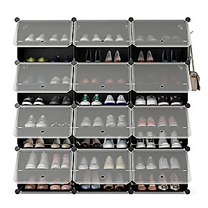 Safstar 48 Pairs 12 Cube Shoe Rack Organizer, Freestanding Shoe Storage Cabinets with Side Hanging Hook, Expandable Cube for Heels & Boots, Space Saver Shoe Racks for Closet Entryway Bedroom Hallway