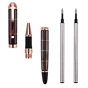 SHALORY Rose Gold Gel Ink Rollerball Pen-Geometric Stripe Style Copper Grip Metal Pens in Gift Box with 1 Extra Refill,Valentine's Day Gifts for Women &Men (Black Ink, 0.7mm Fine Point)