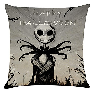 Ogrmar 4PCS 18"x18" Throw Pillow Covers Halloween Decorative Couch Pillow Cases Cotton Linen Pillow Square Cushion Cover for Sofa, Couch, Bed and Car