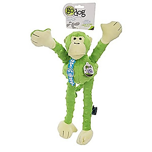 goDog Crazy Tugs Monkeys with Chew Guard Tough Plush Dog Toy, Green, Large