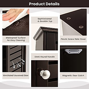 COSTWAY Wall Mounted Bathroom Cabinet, Wooden Storage Cabinet with 2 Adjustable Shelves and Reversible Door, Versatile Hanging Medicine Cabinet for Living Room, Kitchen, Entryway (Brown)