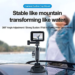 REYGEAK Suction Cup Car Mount with Phone Holder with 1/4 Thread, Windshield Dashboard Vehicle Attach for GoPro Max Mini Hero 11 10 9 8 7 6 Insta360 DJI Action AKASO Accessories(Aluminum Alloy)
