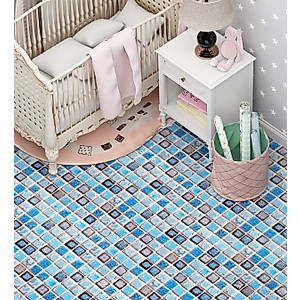 Livelynine Waterproof Wallpaper for Bathroom Shower Wall Decorative Contact Paper Self Adhesive for Furniture Stickers Kitchen Backsplash Tiles Peel and Stick Counter Removable Blue Mosaic 15.8"x78.8"