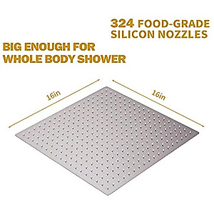 Qomolangma Rain Shower Head, High Pressure Square Shower Head Stainless Steel 16 Inch, Large Rainfall Shower Head Replacement, Powerful Showerhead Flow No Rust, Hard Water Filter, Brushed Nickel