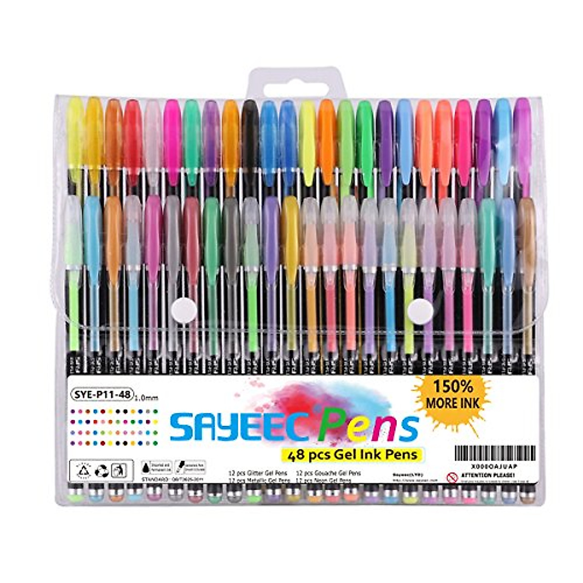 WITERY Gel Pens Set for Adult Coloring Books – Premium Ink Medium Tip Marker set Includes 48 Quantity Artist Quality Coloring Pens: 12 Glitters, 12 Metallic, 12 Pastels, 12 Highlighters