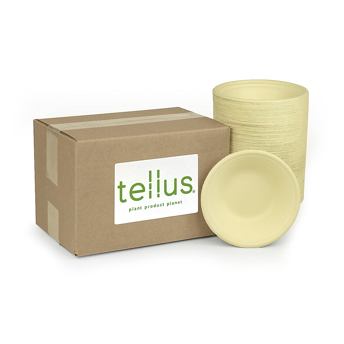 Tellus Products, Eco-Friendly (125-Count) 12 Oz Disposable Bowls - Compostable, Durable Tableware - Grown & Made in the USA - No PFAS Added (Natural Color)