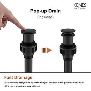 KENES Tall Bathroom Vessel Sink Faucet, Matte Black Tall Waterfall Bathroom Faucet, Single Handle Waterfall Bathroom Faucet Lavatory Vanity Faucet with Pop Up Drain & Water Supply Hoses LJ-9035A-2