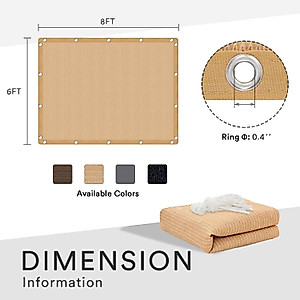 VICLLAX 90% Shade Fabric Sun Shade Cloth Privacy Screen with Reinforced Grommets for Outdoor Patio Garden Pergola Cover Canopy 6x8 FT, Wheat