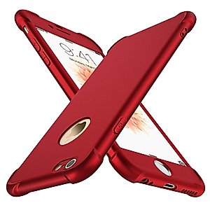ORETECH iPhone 6 Case, iPhone 6s Case, with [2X Tempered Glass Screen Protector] 360° Full Body Heavy Duty Shockproof Anti-Scratch Rubber Silicone Case for iPhone 6/6s 4.7 inch -Red